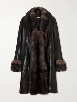 Nour Hammour Aida Shearling-trimmed Leather Coat - Black