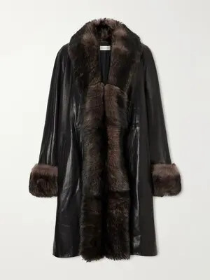 Nour Hammour Aida Shearling-trimmed Leather Coat - Black