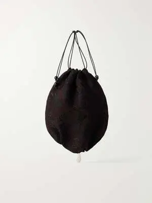 SOPHIE BUHAI Teardrop Embellished Satin-jacquard Pouch - Plum