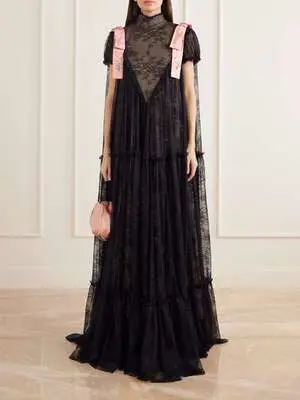 Erdem Bow-detailed Gathered Lace Gown
