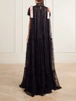 Erdem Bow-detailed Gathered Lace Gown