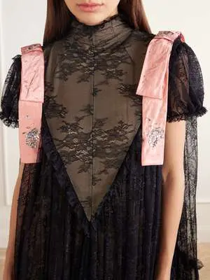 Erdem Bow-detailed Gathered Lace Gown