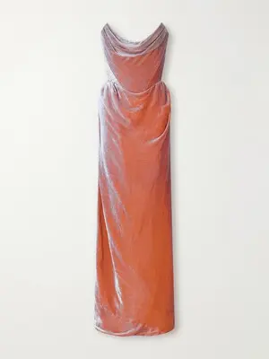 VIVIENNE WESTWOOD Galaxy Strapless Crystal-embellished Draped Velvet Gown - Pink