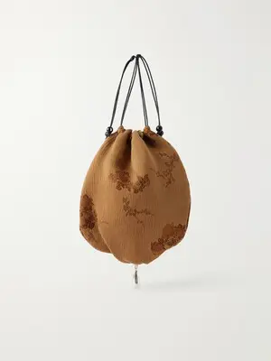 SOPHIE BUHAI Teardrop Embellished Satin-jacquard Pouch - Brown