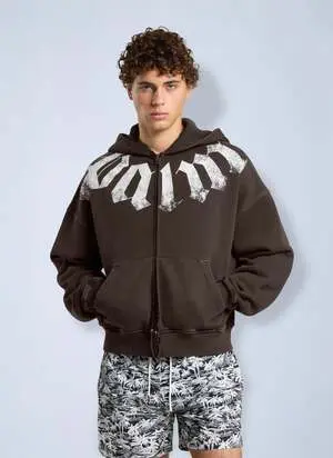 Palm Angels Big Neck Logo Zip Loose Hoodie - Brown
