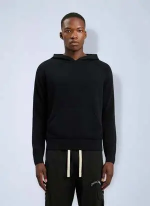 Palm Angels Curved Logo Regular Knit Hoodie - Black