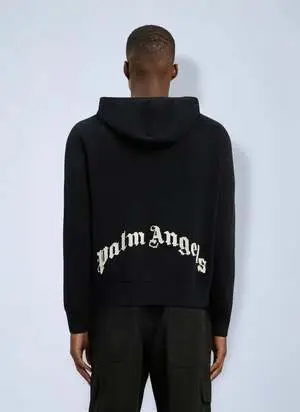 Palm Angels Curved Logo Regular Knit Hoodie