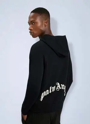 Palm Angels Curved Logo Regular Knit Hoodie