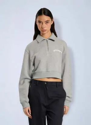 Palm Angels Curved Logo Crop Polo Crew Long Sleeve