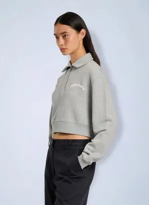Palm Angels Curved Logo Crop Polo Crew Long Sleeve