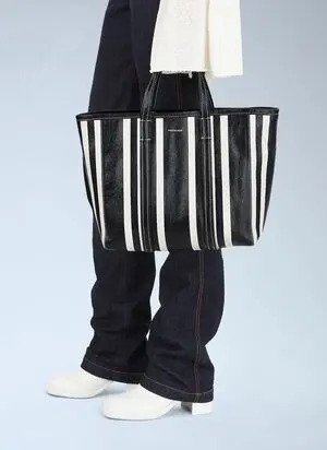 Balenciaga Barbes East West Shopper Tote Striped Leather Medium