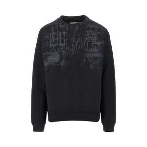 MAISON MARGIELA Logo Print Overized Crewneck Weathirt - Black