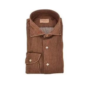 BORRIELLO NAPOLI Denim Effect Cotton Shirt - Brown