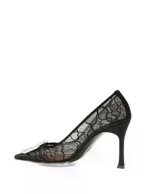 Amina Muaddi Camellia Crystal-embellished Lace Pumps