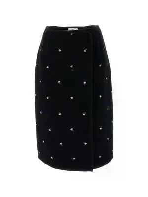 RIER Walker Floral-embroidered Wrap Midi Skirt - Black