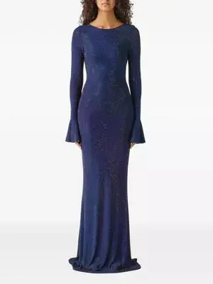 TWENTY FOURHAITCH Algedi Crystal-embellished Fluted-sleeve Dress - Blue