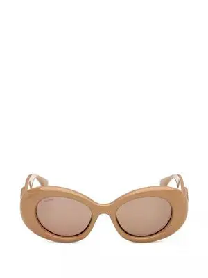 Max Mara Logo-plaque Oval-frame Sunglasses - Neutrals