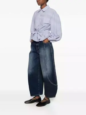 PLEASE Striped Tie-waist Shirt