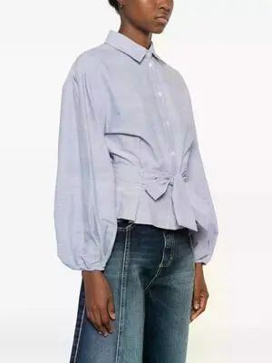 PLEASE Striped Tie-waist Shirt