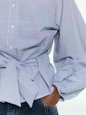 PLEASE Striped Tie-waist Shirt