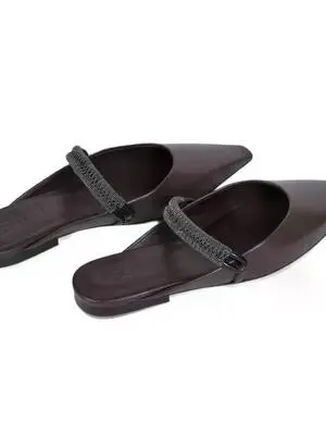 Brunello Cucinelli Beaded-strap Pointed-toe Flat Mules