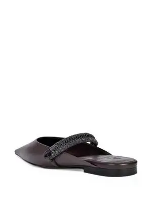 Brunello Cucinelli Beaded-strap Pointed-toe Flat Mules