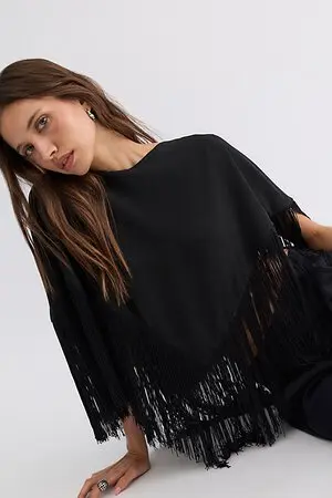 UNDERSTATED LEATHER Sun Down Poncho Top - Black