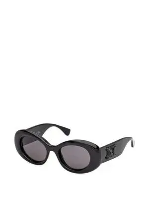 Max Mara Logo-plaque Oval-frame Sunglasses - Black