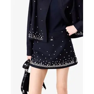 Maje Layered Short-sleeve Stretch Wool-blend Mini Skort