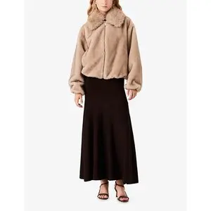 Maje Collared Zip-up Faux-fur Coat