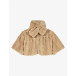 Maje Short Brooch-embellished Faux-fur Jacket