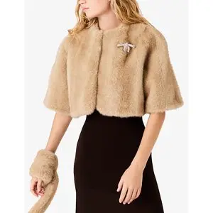 Maje Short Brooch-embellished Faux-fur Jacket