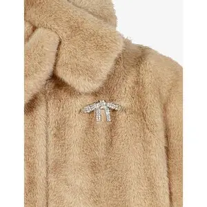 Maje Short Brooch-embellished Faux-fur Jacket