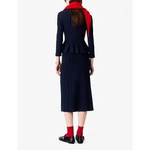 Maje Button-embellished Peplum-waist Knitted Midi Dress