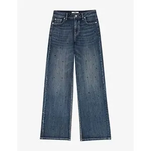 Maje Rhinestone Wide-leg Stretch-denim Jeans - Blue