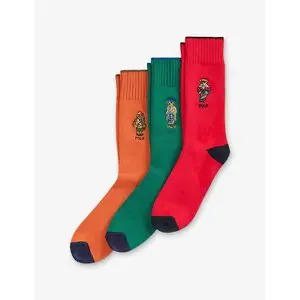 Polo Ralph Lauren Polo Bear Stretch Cotton-blend Socks Pack Of Three - Multi