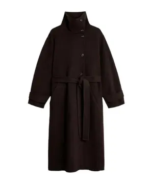 Soeur High Collar Belted Long Wool Coat