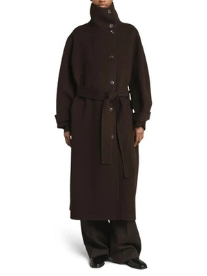 Soeur High Collar Belted Long Wool Coat