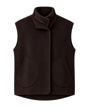 Soeur Stand Collar Wool Vest - Brown