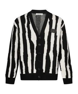 Undercover Striped Intarsia-knit Cardigan - Black