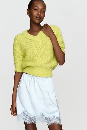 Maeve Wool Blend Textured Tee - Lime