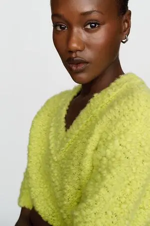 Maeve Wool Blend Textured Tee - Lime