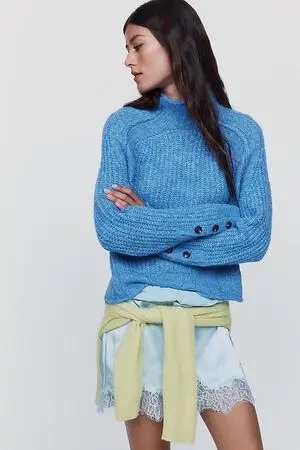PILCRO Astrid Wool Blend Mock Neck Sweater Blue