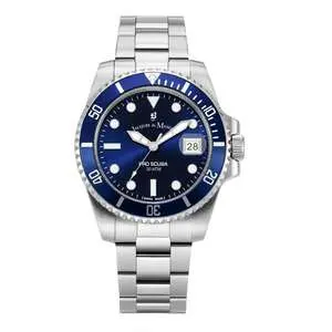 JACQUES DU MANOIR Gents Pro Scuba Stainless Steel Watch With Blue Dial - Silver