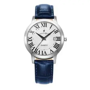 JACQUES DU MANOIR Gents Genesis Watch With Blue Leather Strap - Silver