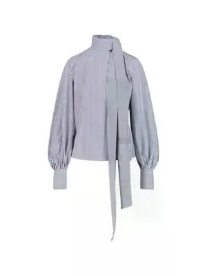FINAMORE 1925 Scarf-detail Striped Shirt - Blue