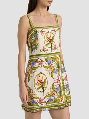 Farm Rio Printed Linen Sheath Minidress