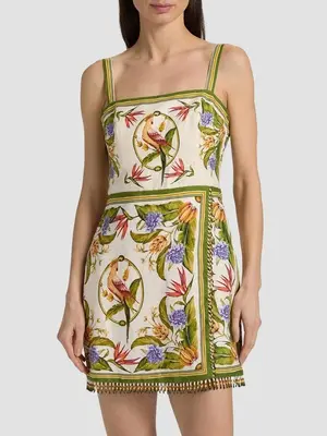 Farm Rio Printed Linen Sheath Minidress