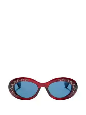 Valentino Garavani Crystal-embellished Oval-frame Sunglasses - Red