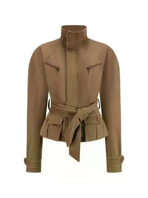 OUDE WAAG Washed Belted Jacket - Brown